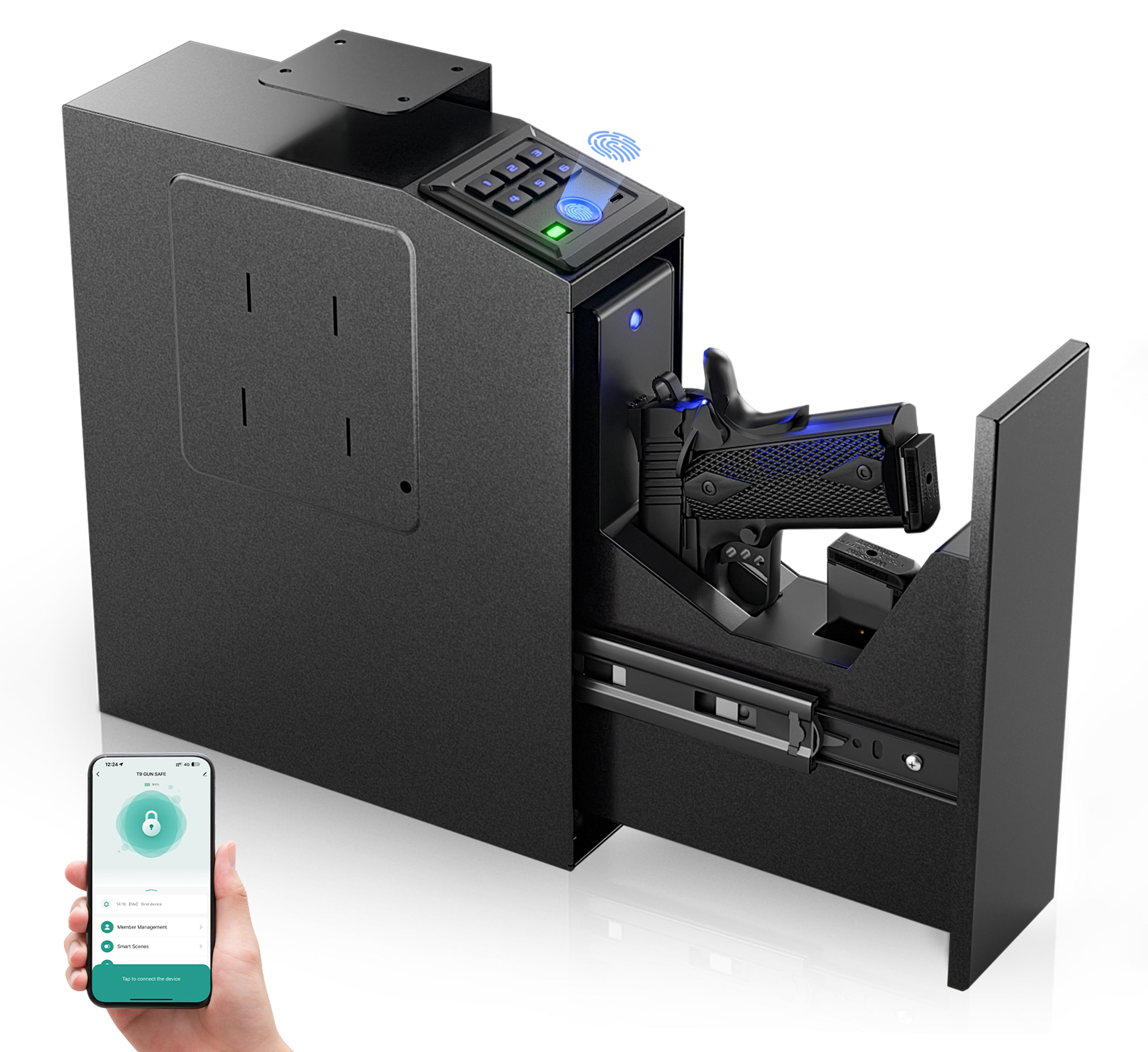 Gun safe, Biometric Slider safe for handgun, 4 Ways Unlock with Finger ...